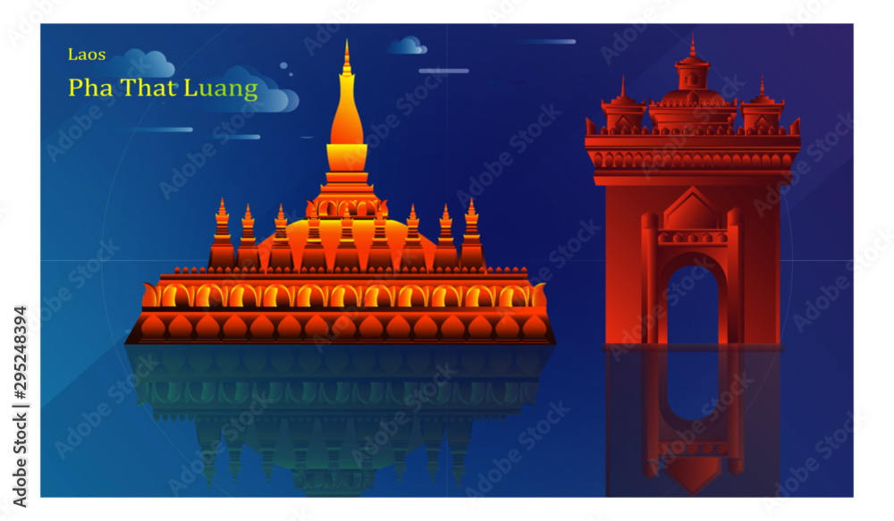 Laos travel landmarks. Flat design style. Illustration of Wat Phra That ...