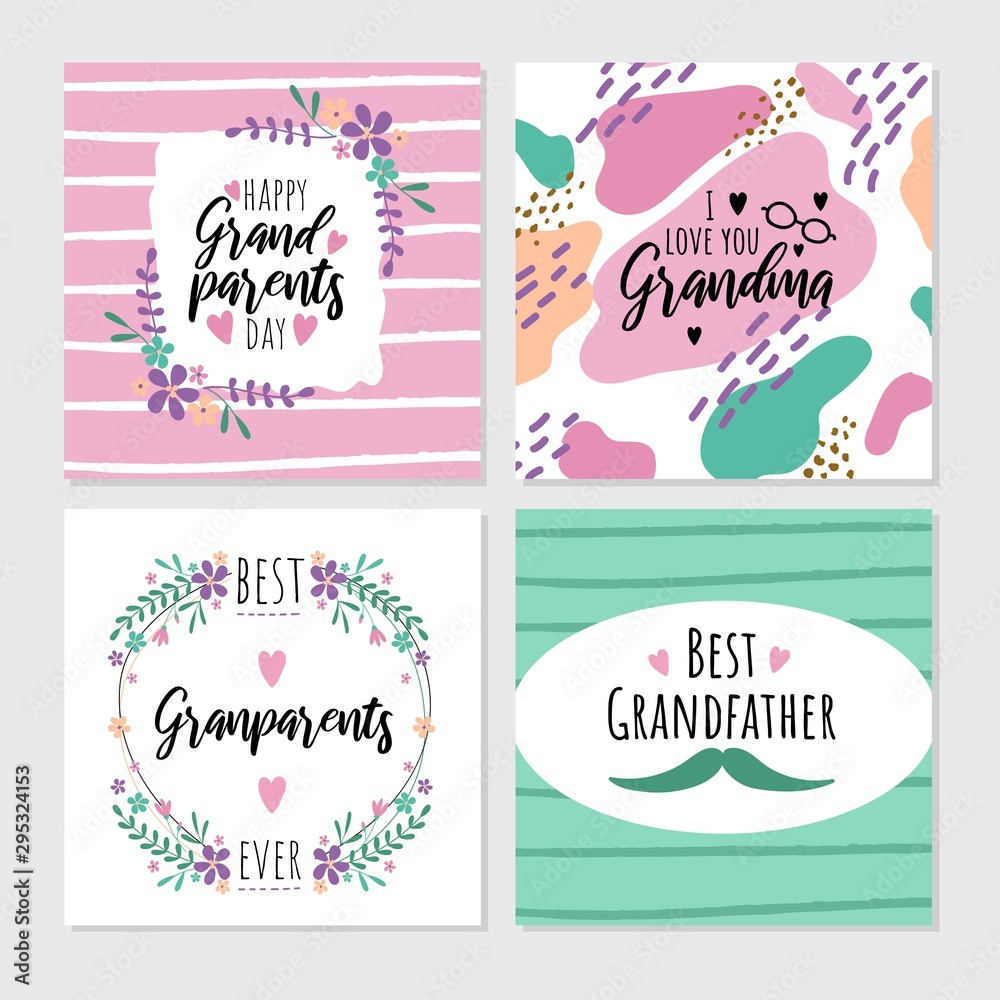 Happy grandparents day greeting cards set vector illustration. Colorful ...