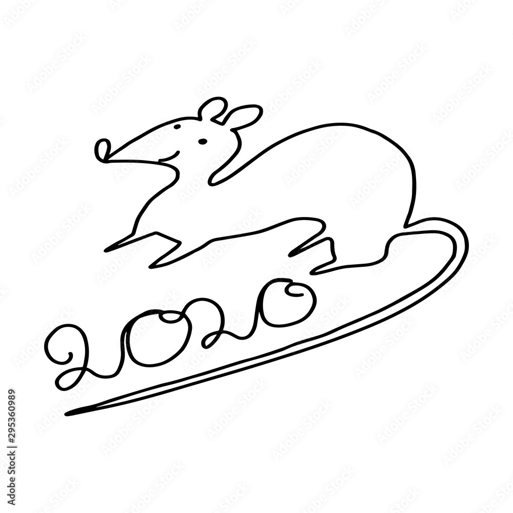 2020 figure from rat silhouette. Isolated doodle art on a white ...