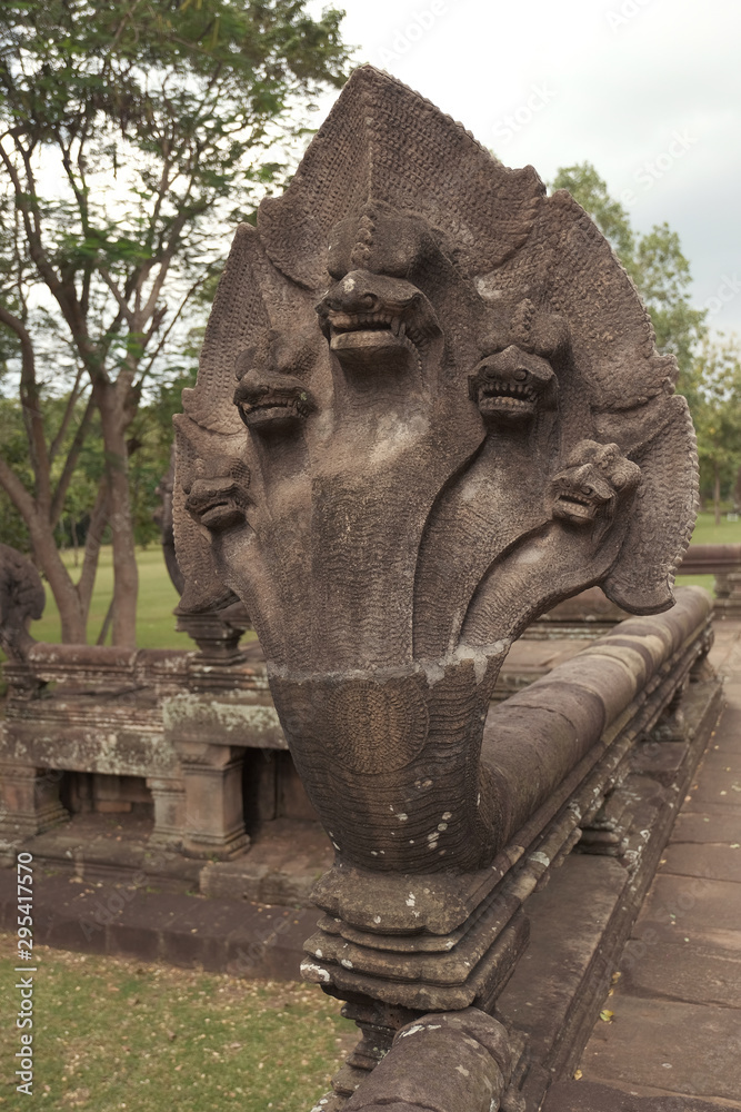 Naga or big snake is Khmer art make form sand stone crave for decorate ...