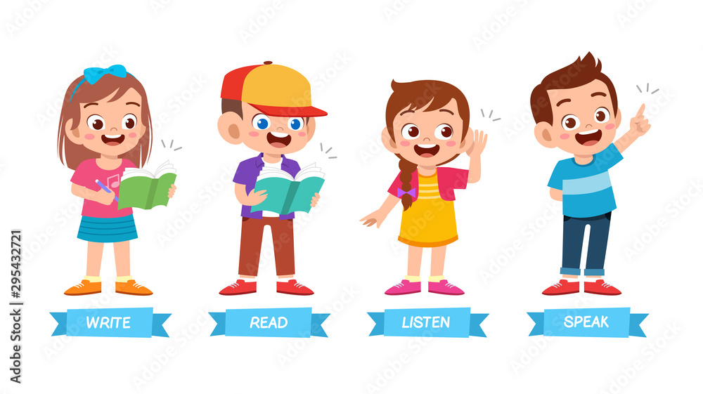 happy cute kids basic learning method set Stock Vector | Adobe Stock