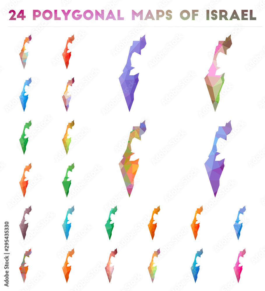 Set of vector polygonal maps of Israel. Bright gradient map of the ...