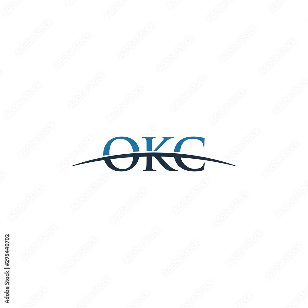 Initial letter OKC, overlapping movement swoosh horizon logo company ...