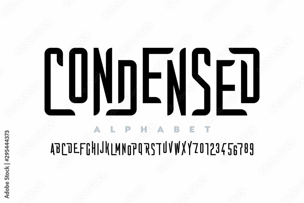 Condensed style font, alphabet letters and numbers Stock Vector | Adobe ...