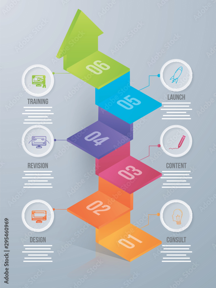 Six levels arrow infographic element in 3d for Business or corporate ...