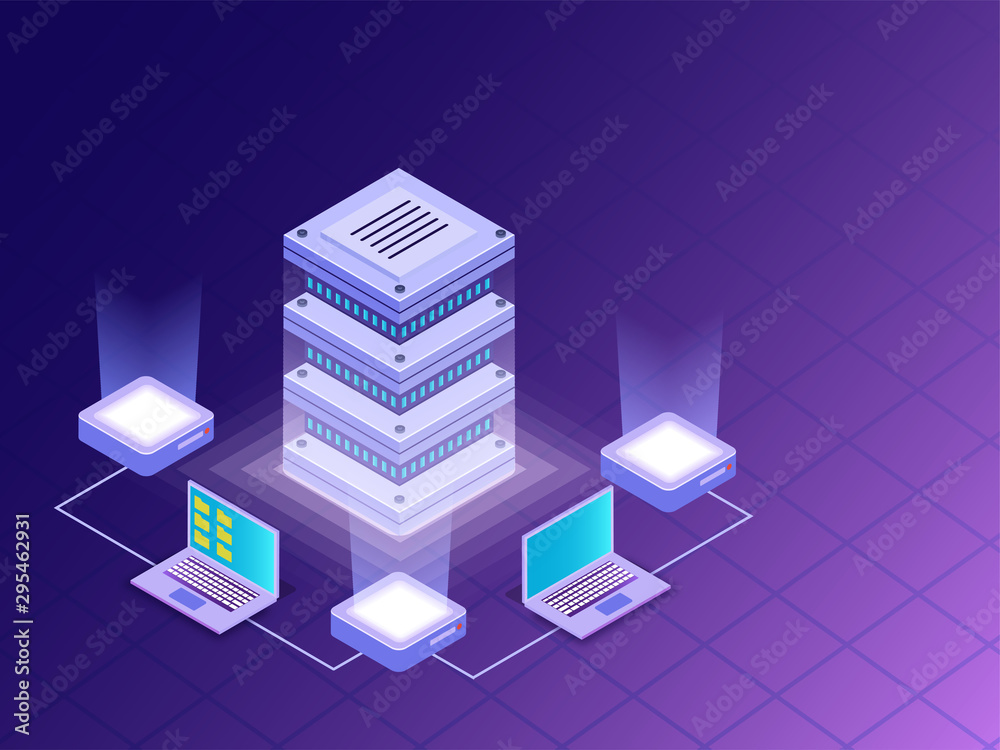 Data center concept isometric design, 3d illustration of data server ...