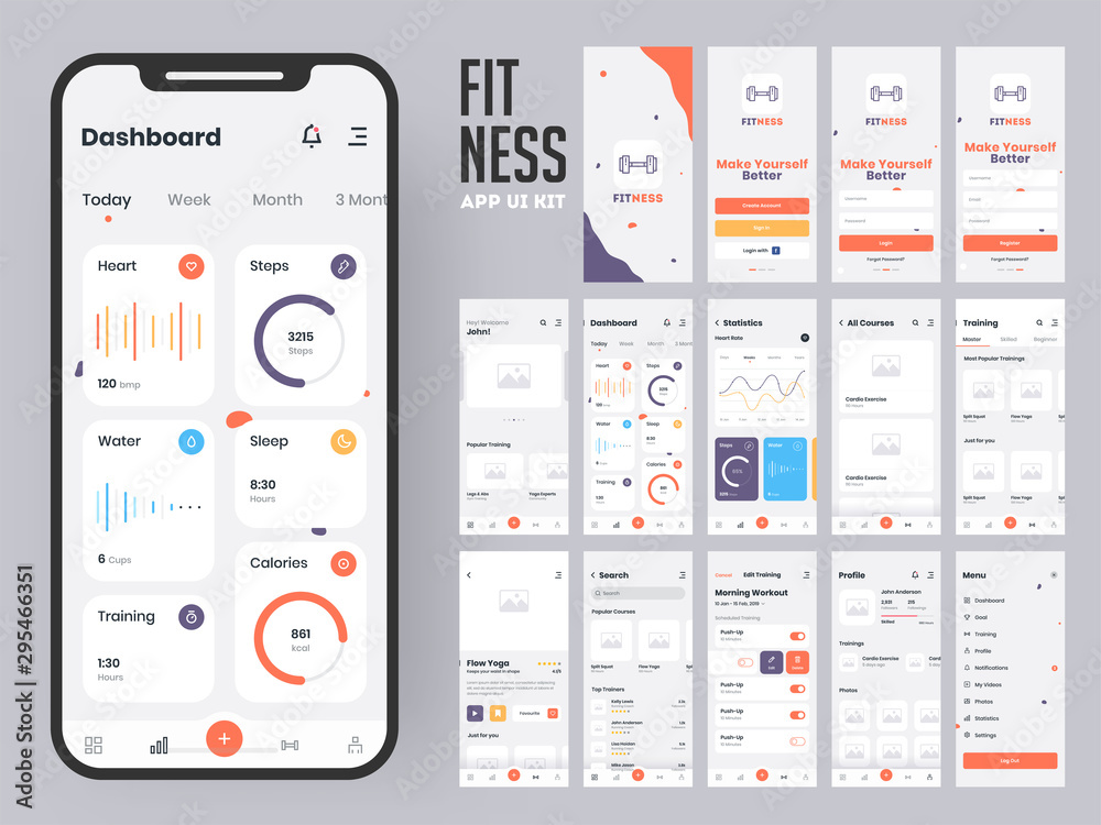 Fitness app material design with flat ui web screens including sign in ...