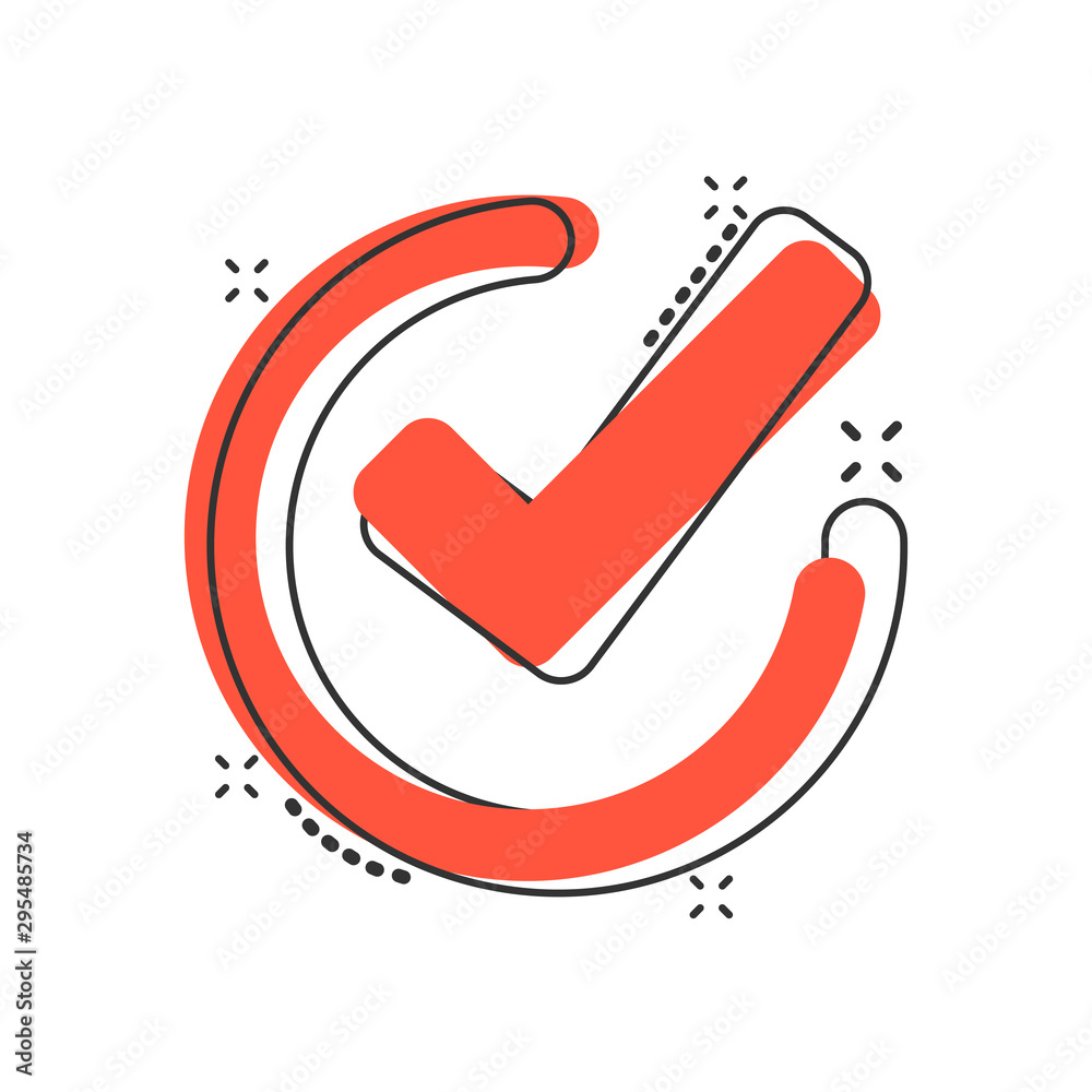 Check mark icon in comic style. Ok, accept vector cartoon illustration ...