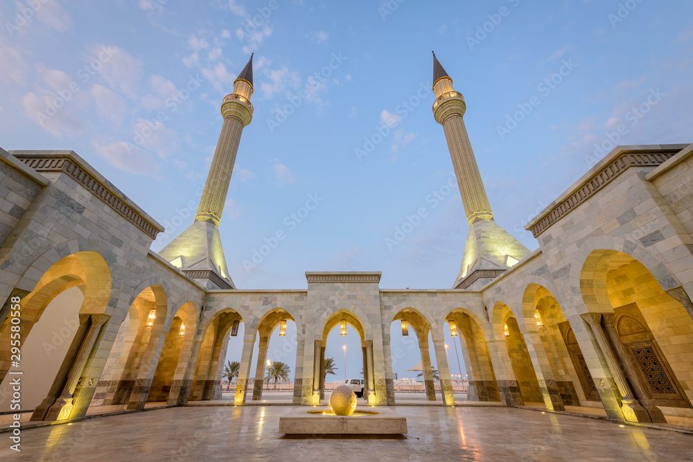 Architectural view of Rashid Al Zayani Mosque, located on a plot area ...