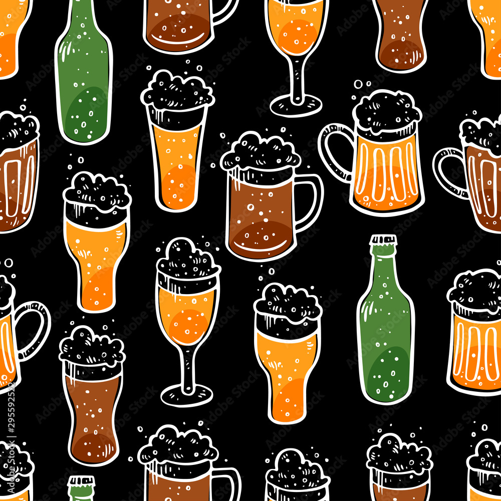Seamless background of different beer Stock Vector | Adobe Stock
