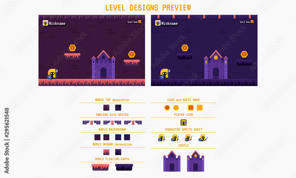 Game level design. Flat style 2d game. Colletion Sprite sheet, game ...