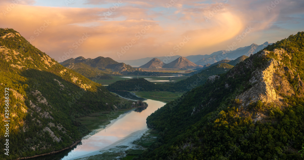 famous bend of the Rijeka Crnojevica river flowing into Lake Skadar in Montenegro Stock Photo ...