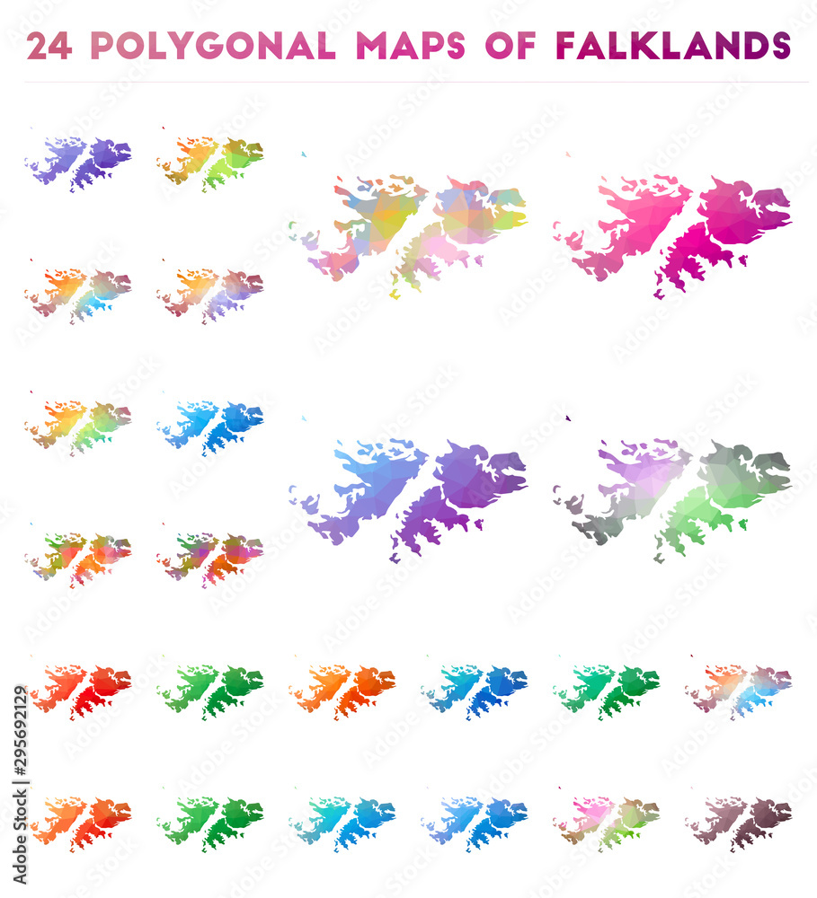 Set of vector polygonal maps of Falklands. Bright gradient map of ...