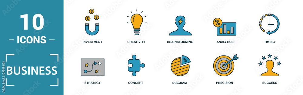 Business icon set. Include creative elements diagram, worldwide ...
