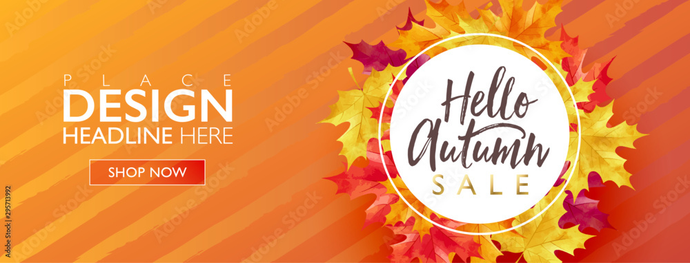 Autumn sale discount marketing design layout. Hello autumn banner ...