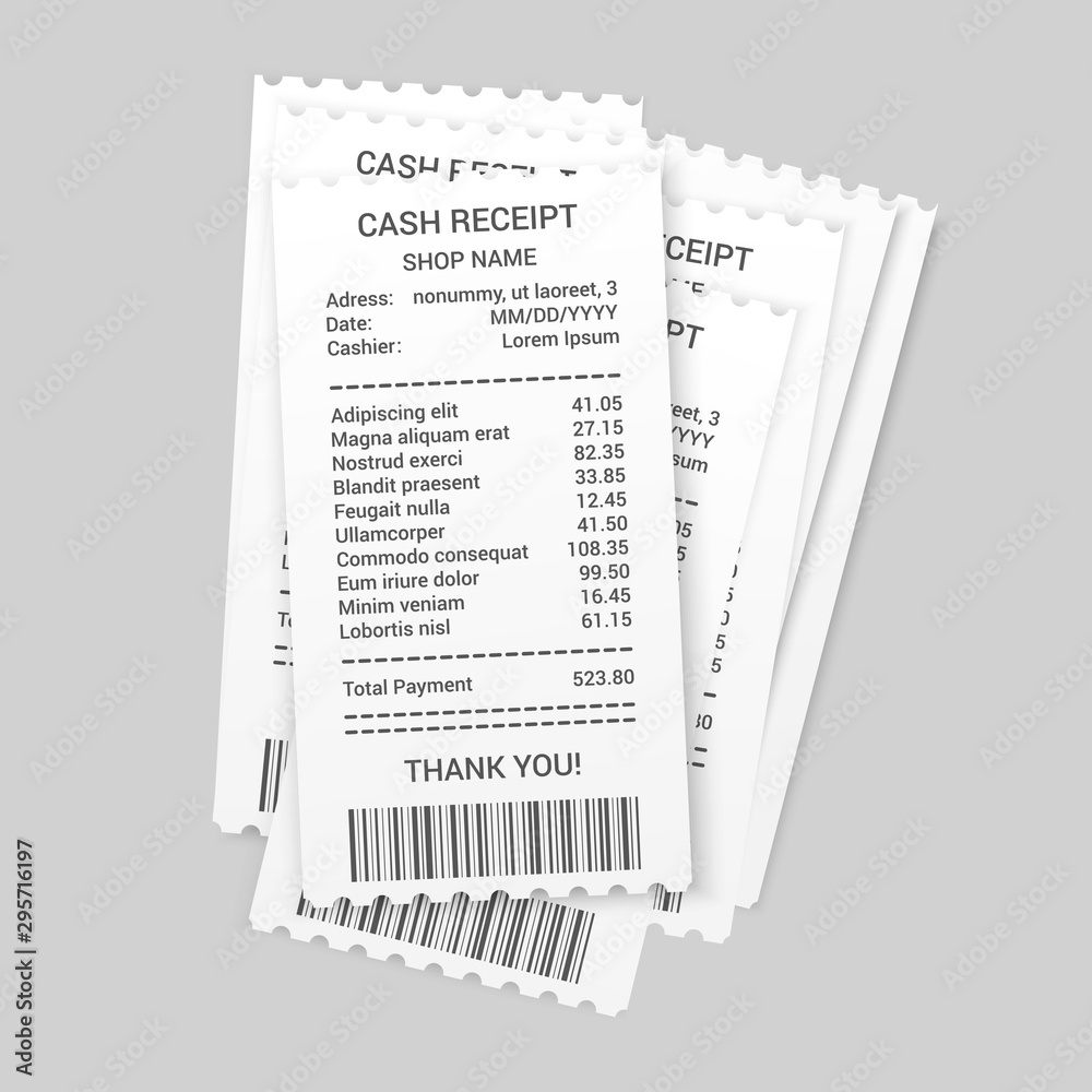 Pile of paper cash receipts template Stock Vector | Adobe Stock