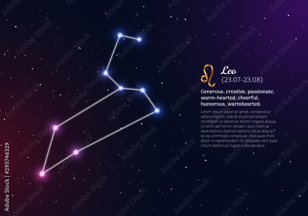 Leo zodiacal constellation with bright stars. Leo star sign and dates ...