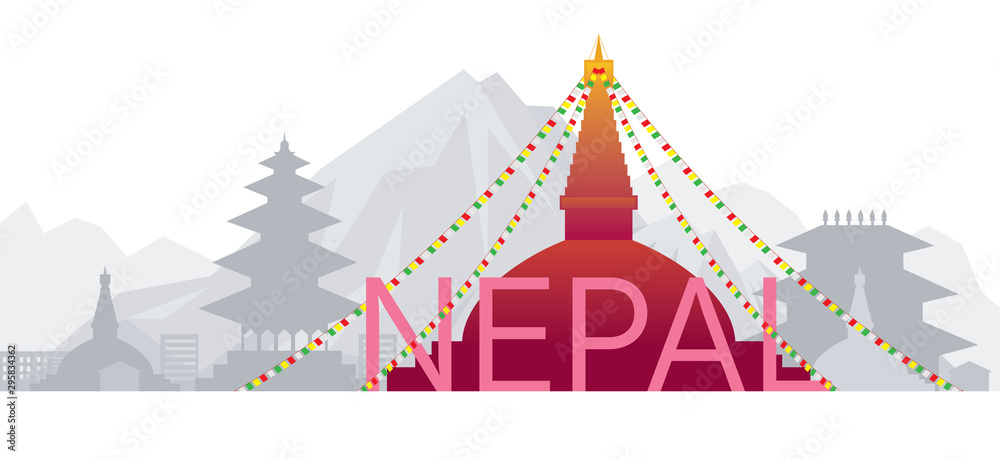 Nepal Skyline Landmarks with Text or Word Stock Vector | Adobe Stock