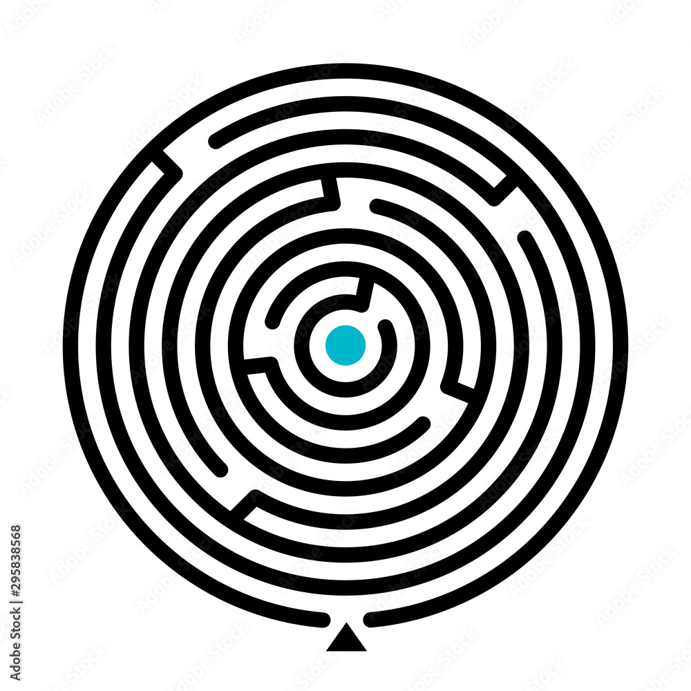Round labyrinth vector illustration. Find path educational game on ...