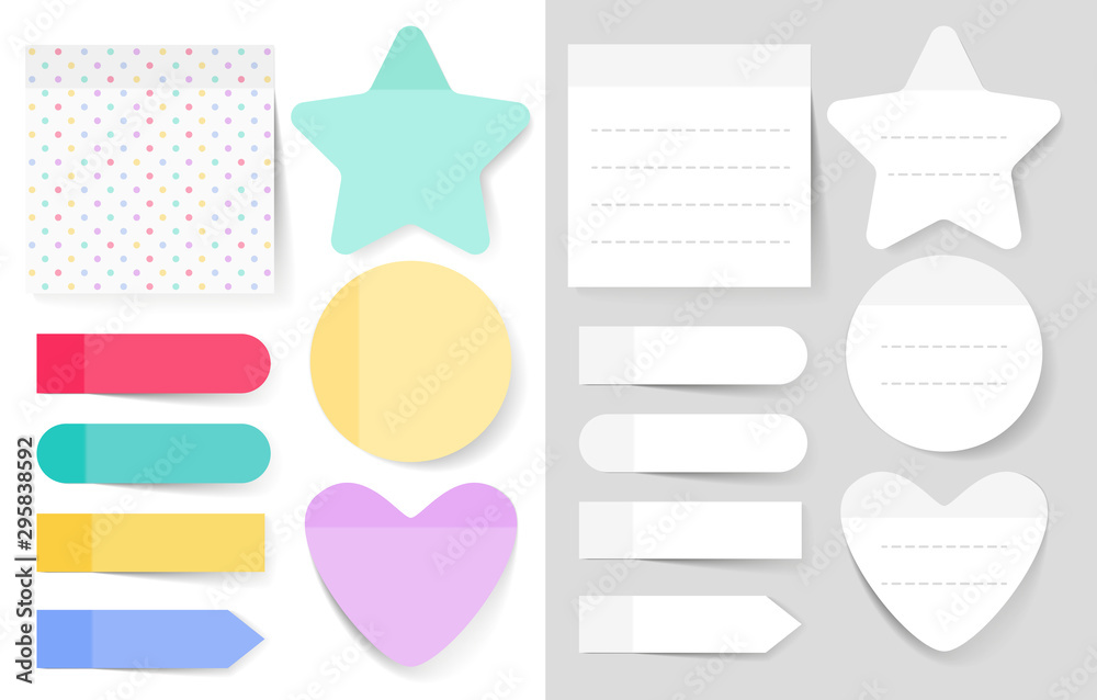 Sticky notes vector illustrations set. Notepad blank paper sheet for ...