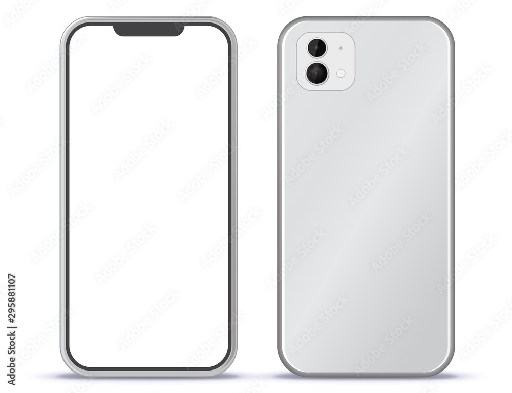 Mobile Phone Front and Back View Vector Illustration With White Screen ...