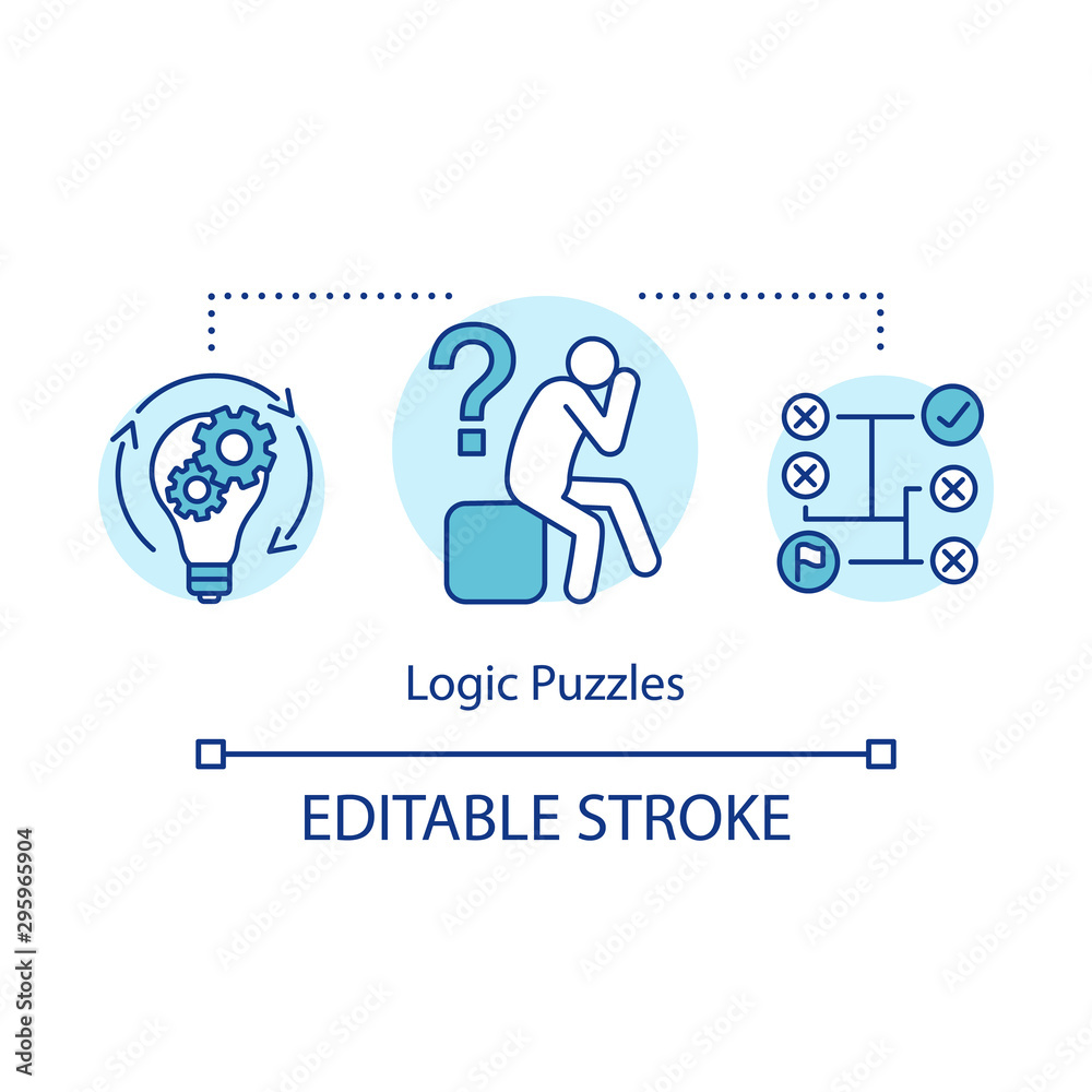 Logic puzzles concept icon. Strategy thinking game idea thin line ...