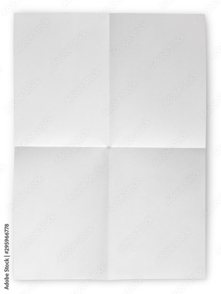 Folded Blank Sheet of Paper isolated on white background with clipping ...