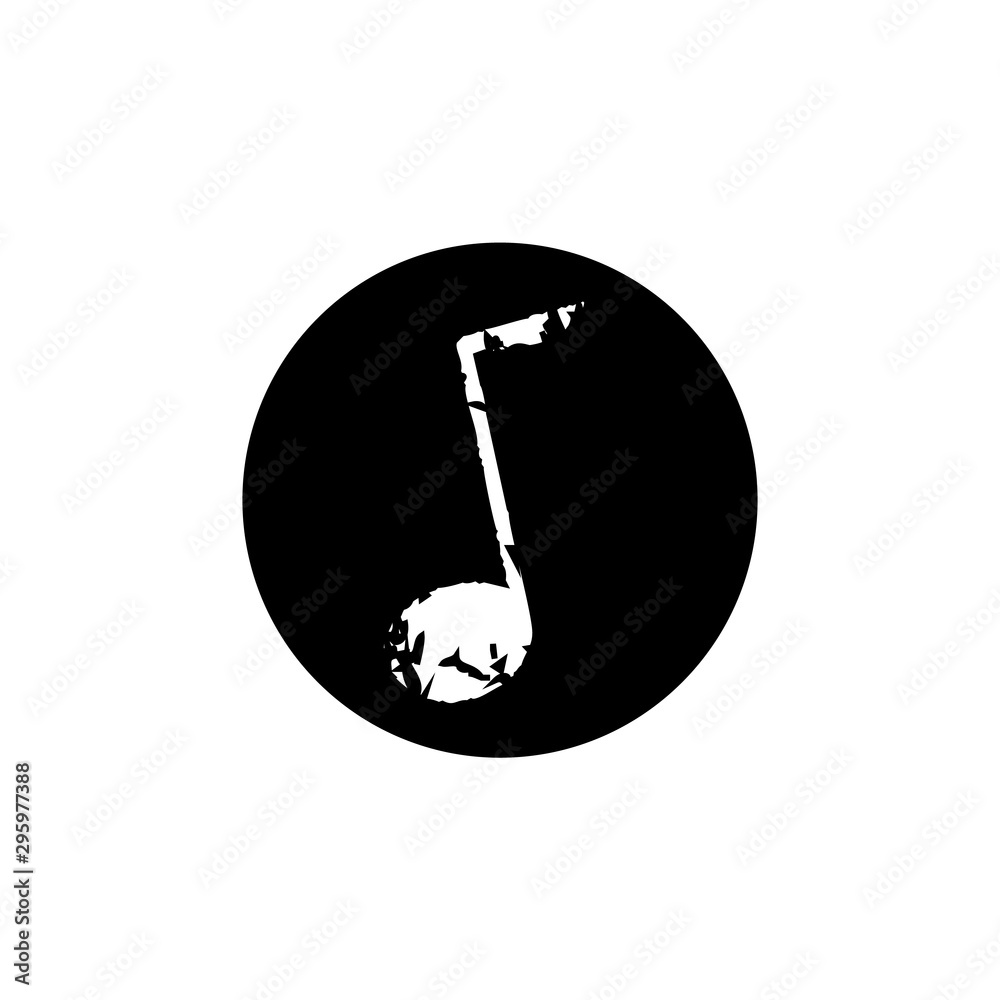 Musical note breaking to pieces and exploding, Music button. Hard and ...