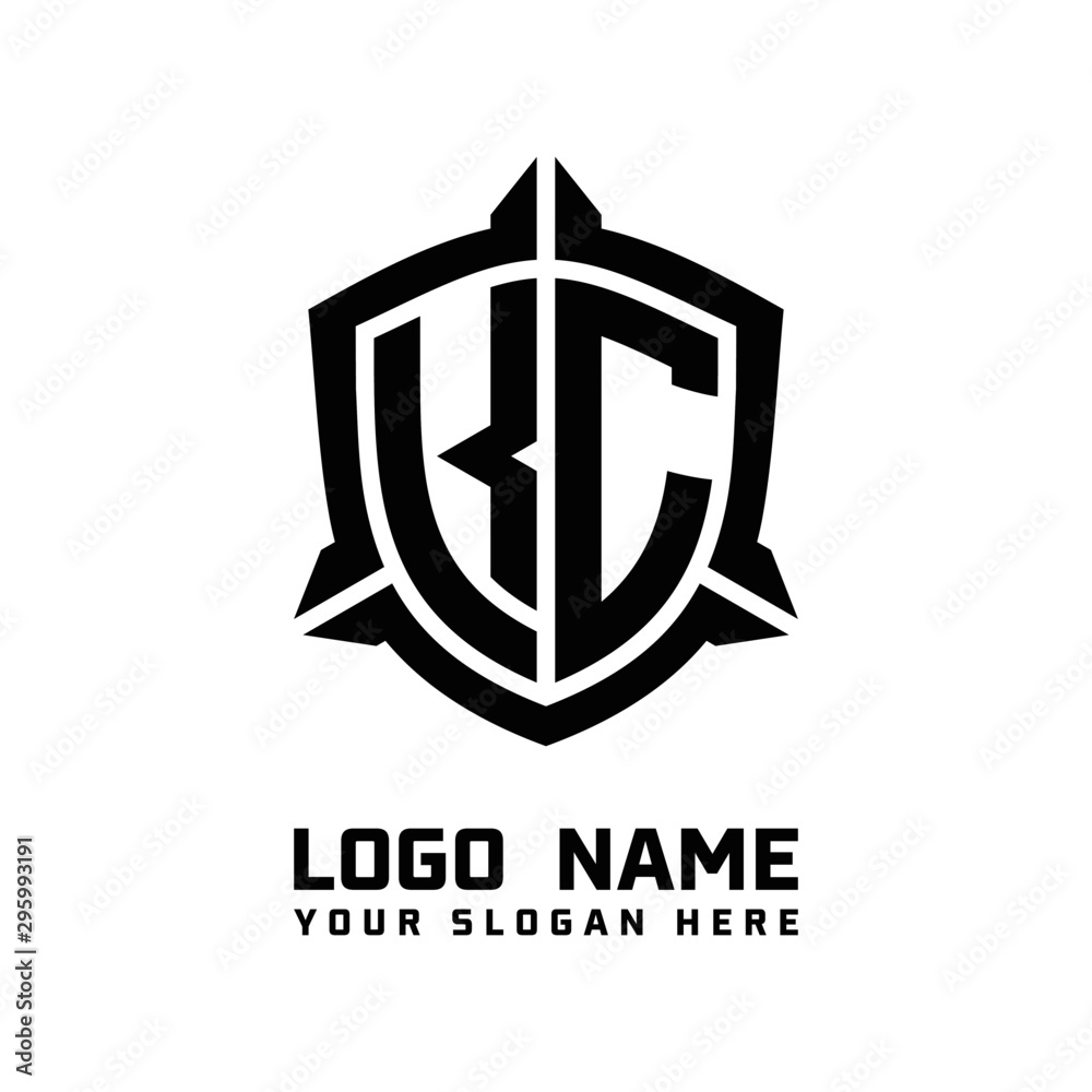 initial KC letter with shield style logo template vector. shield shape ...
