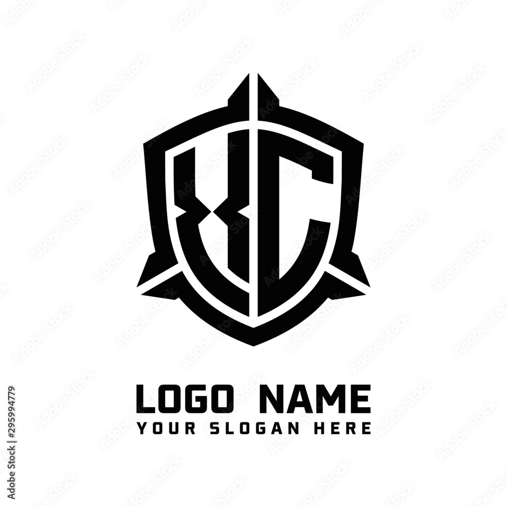 initial XC letter with shield style logo template vector. shield shape black monogram logo Stock ...