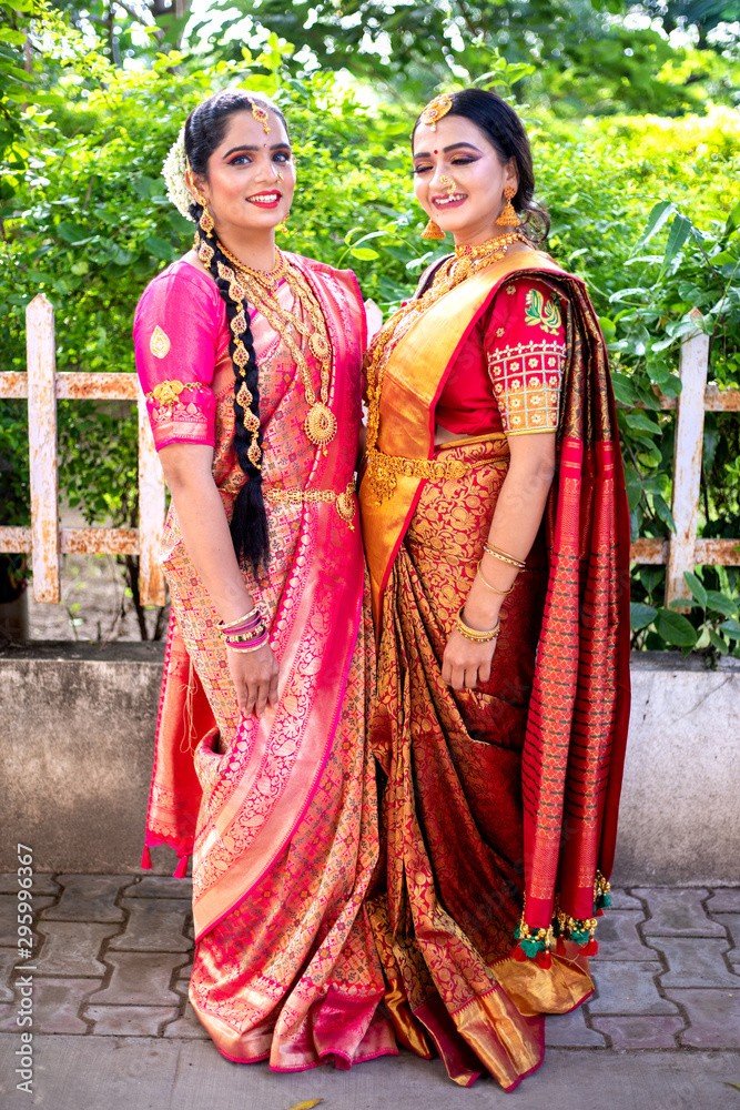 Full length portrait of Indian women in traditional sari or saree Stock ...