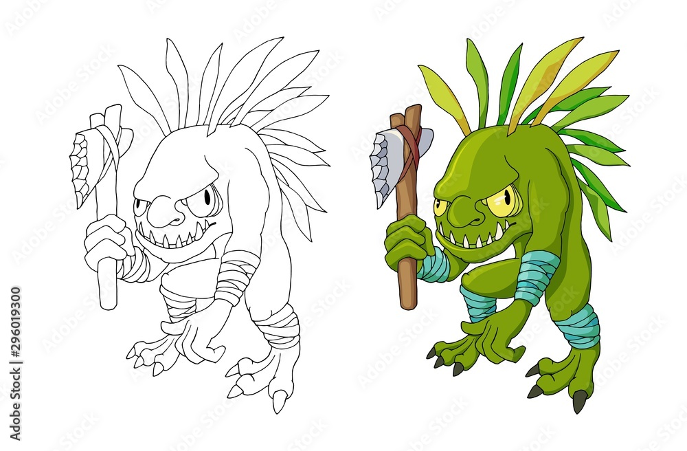 Cartoon angry toothed sea creature character. Vector clip art ...