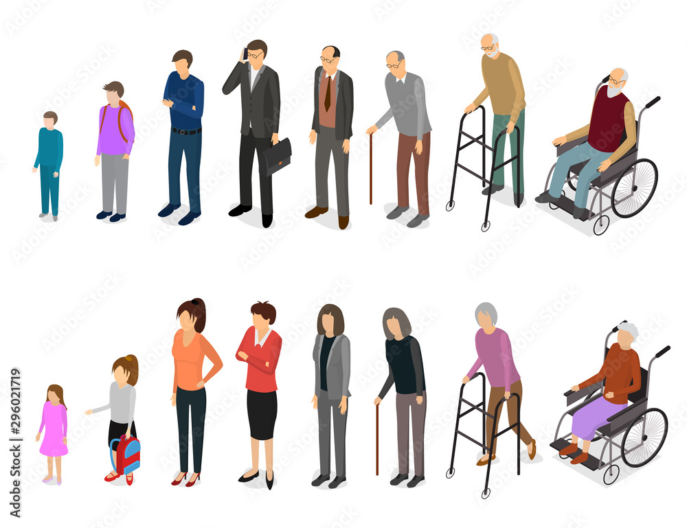 Cartoon Characters People Different Generations Set 3d Isometric View ...
