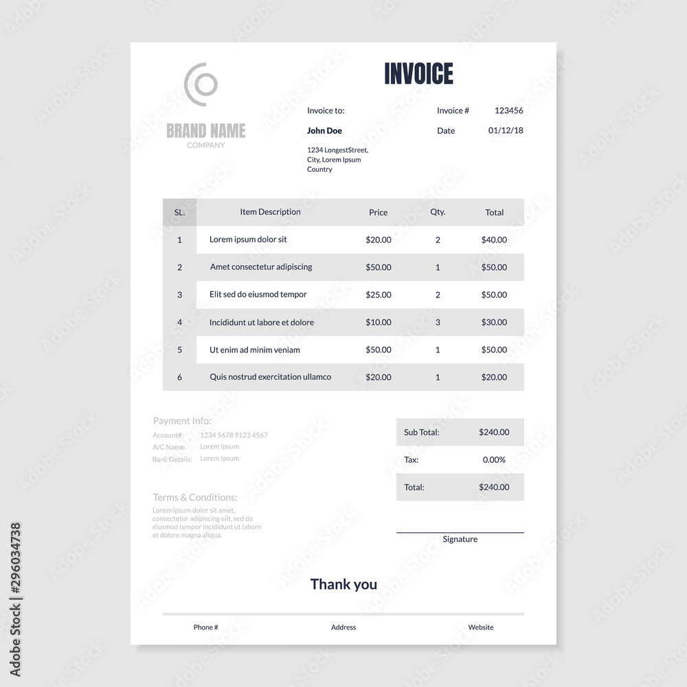 Quotation Invoice Empty Layout Template Paper Sheet. Vector Stock ...