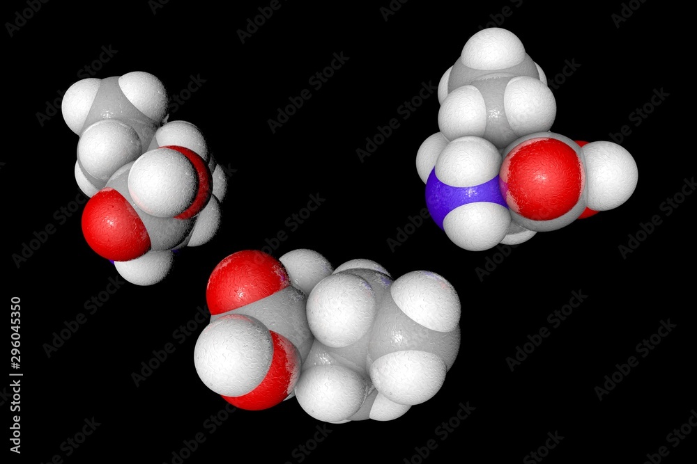 Space-filling molecular model of l-isoleucine. Atoms are represented as ...