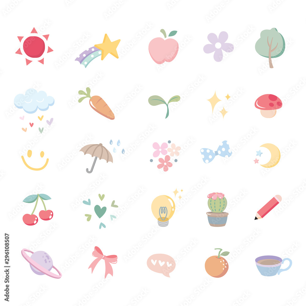 Vector Set of cute hand draw icons Stock Vector | Adobe Stock