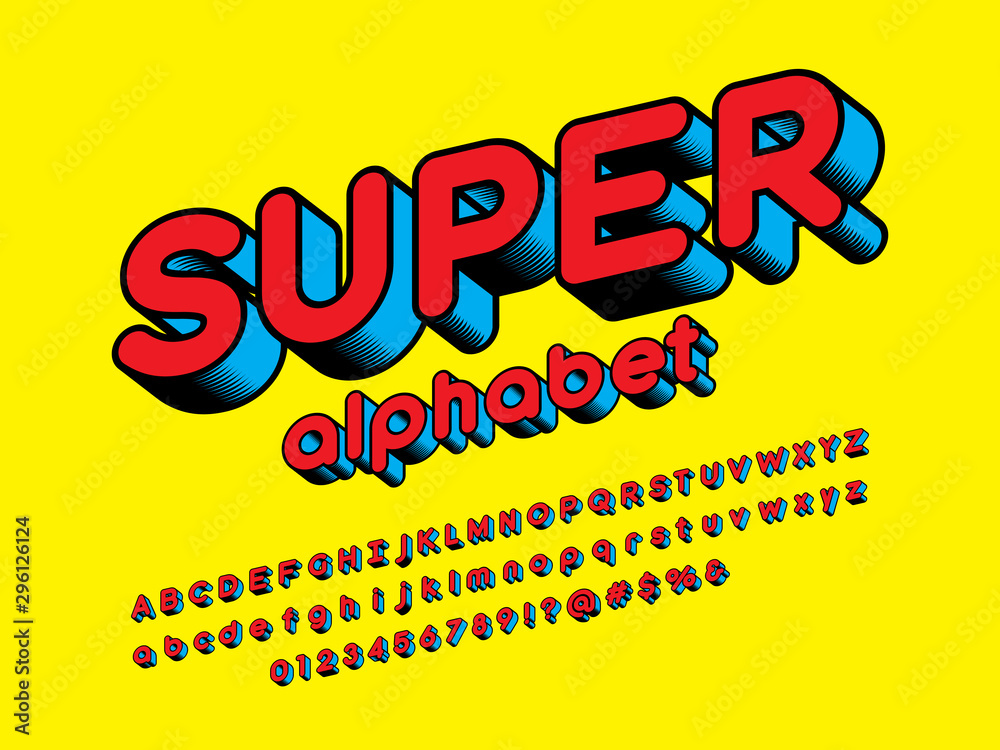 Superhero comic style vector font with uppercase, lowercase, numbers ...