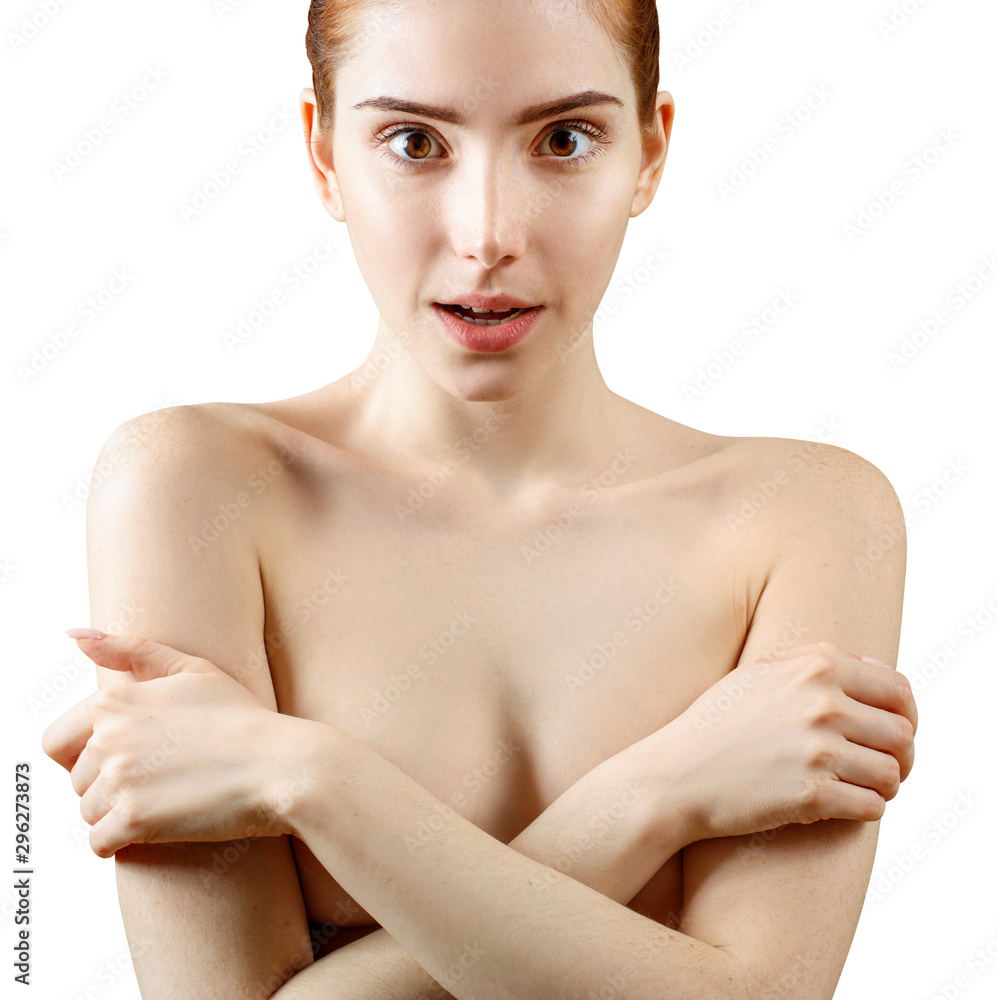 Wall Mural Naked Attractive Lovely Naked Redhead Woman Covering