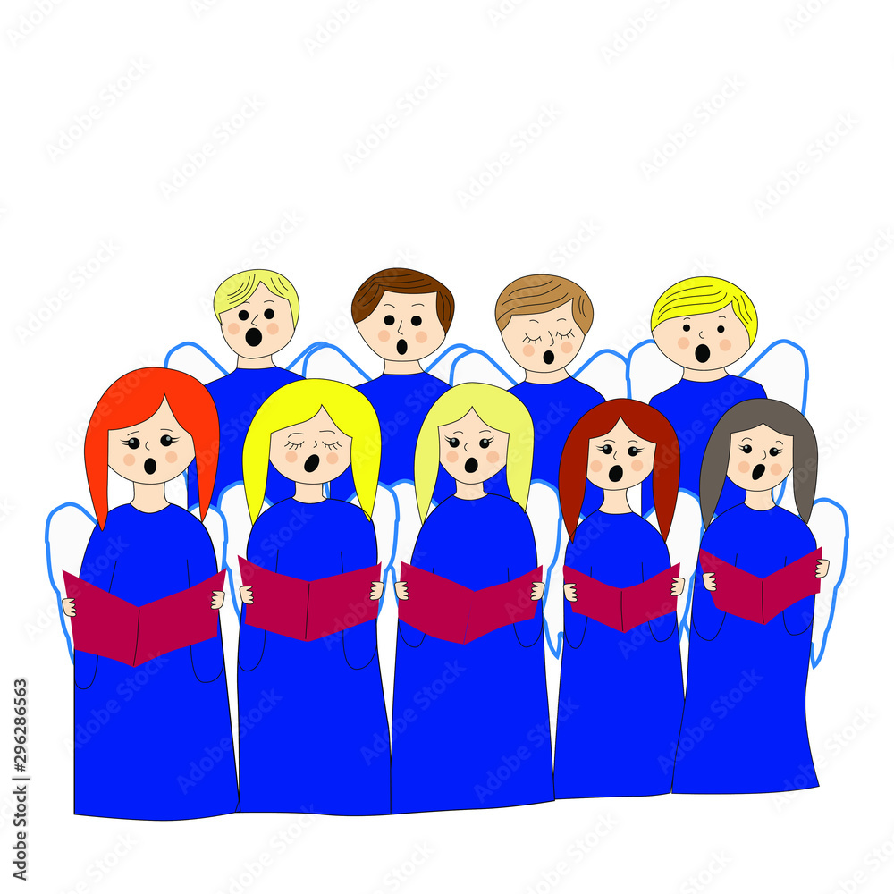 Children choir. The children are singing. Children in long suits of ...