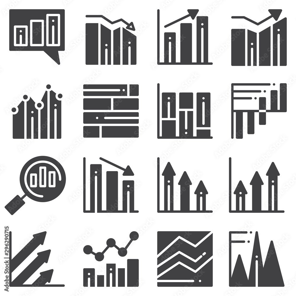 Chart graph vector icons set, modern solid symbol collection, filled ...