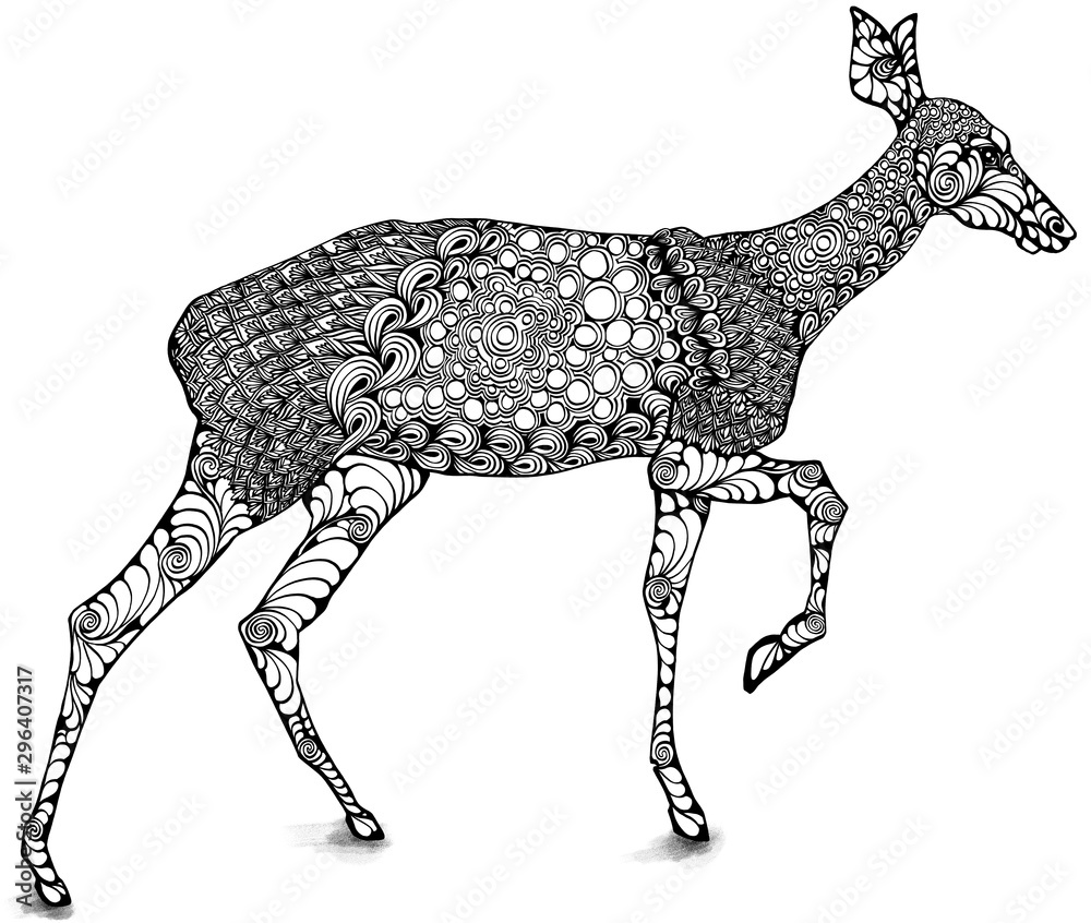 Ilustração Illustration of a cute deer for coloring book, coloring page ...