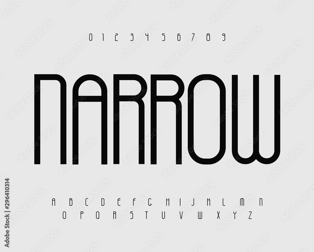 Vetor Narrow bold font with thin tall letters do Stock | Adobe Stock