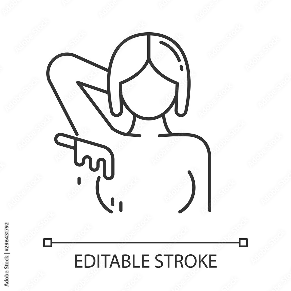 Armpit waxing linear icon. Female underarm hair removal procedure. Depilation with natural hot ...