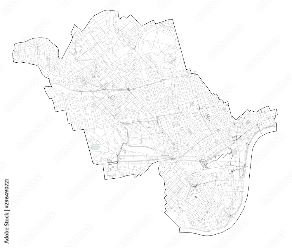 Satellite view of the London boroughs, map and streets of City of ...