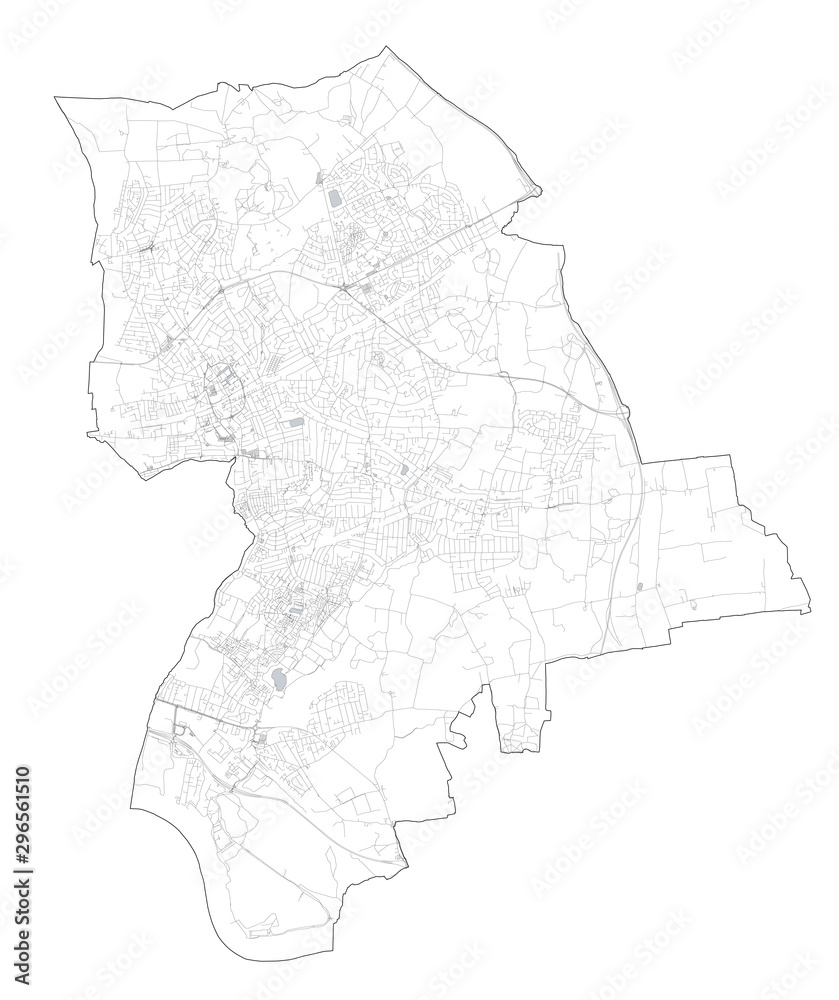 Satellite view of the London boroughs, map and streets of Havering ...
