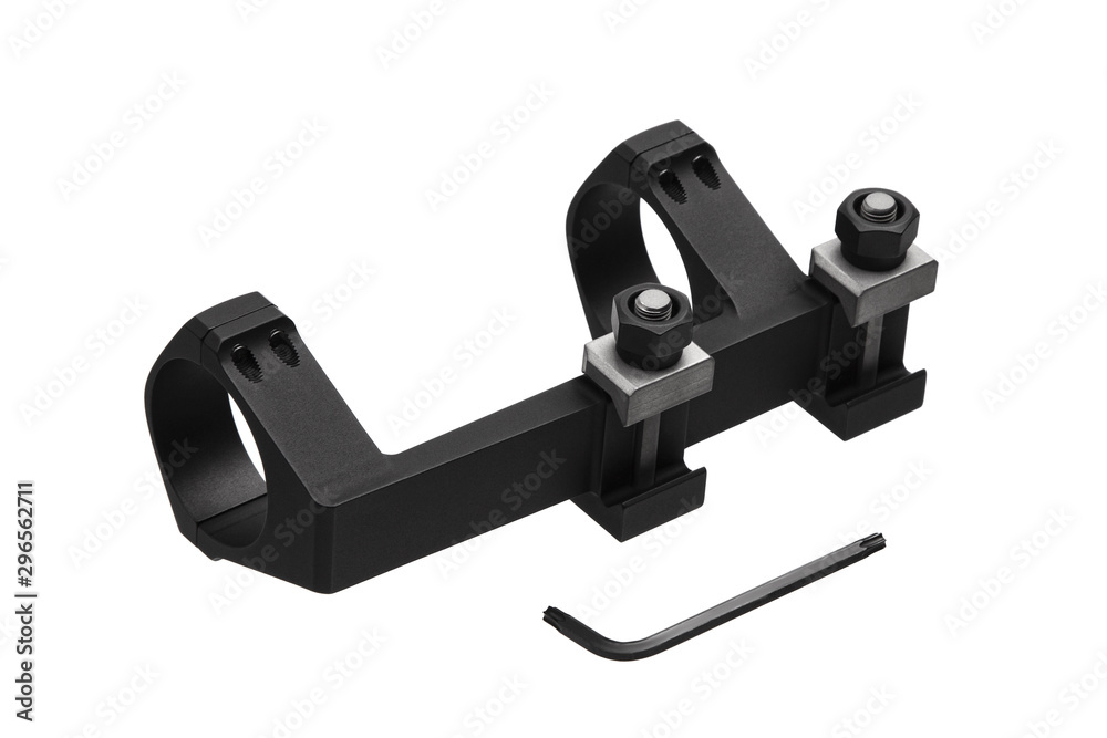 Quick disconnect mount made for holding a scope on a rifle isolated on ...