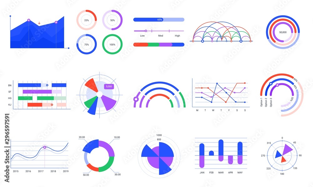 Graph charts. Colorful diagrams, statistics dashboard chart and ...