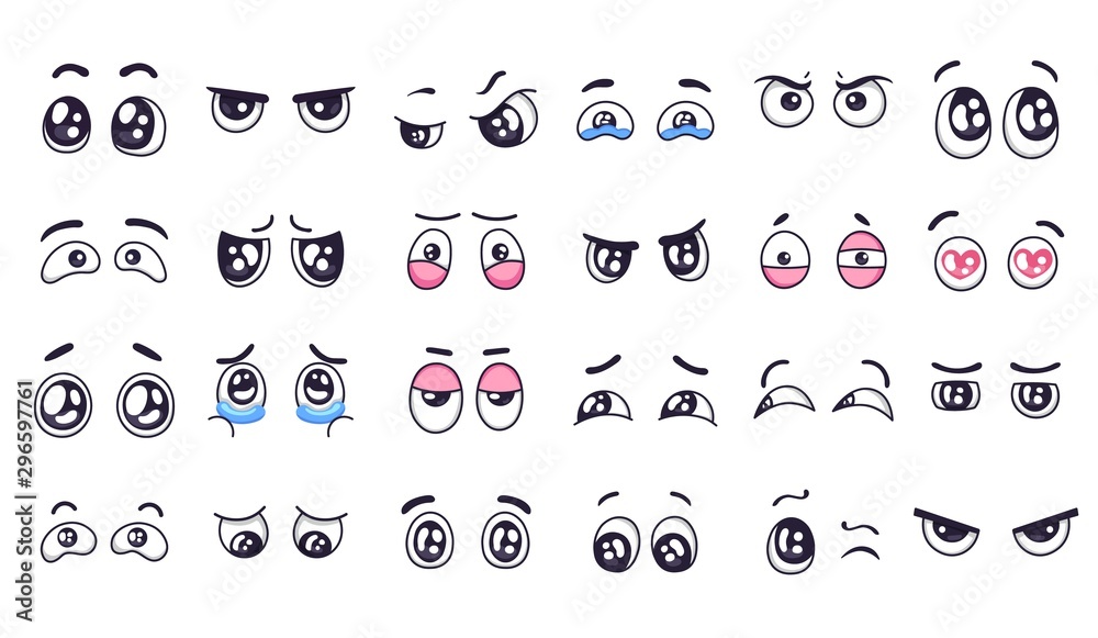 Cartoon eyes. Comic watching eye, funny facial eyes expressions and ...