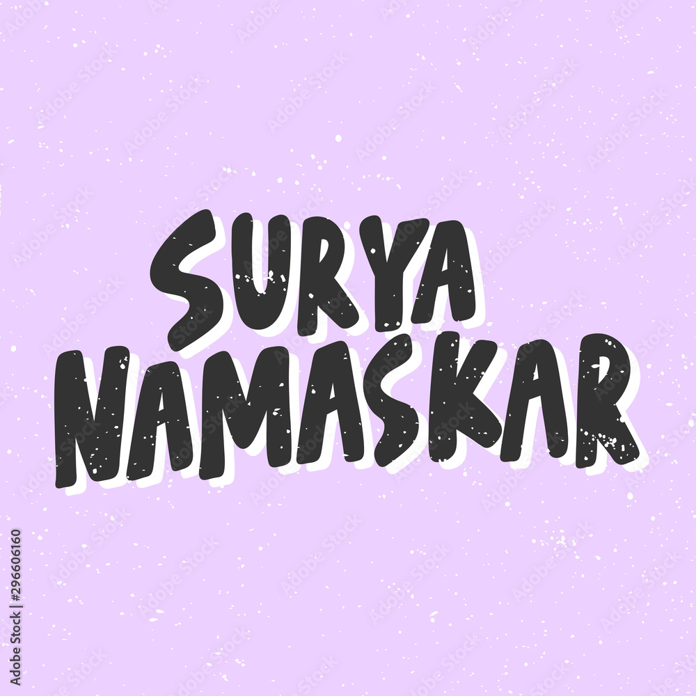 Surya namaskar. Sticker for social media content. Vector hand drawn ...