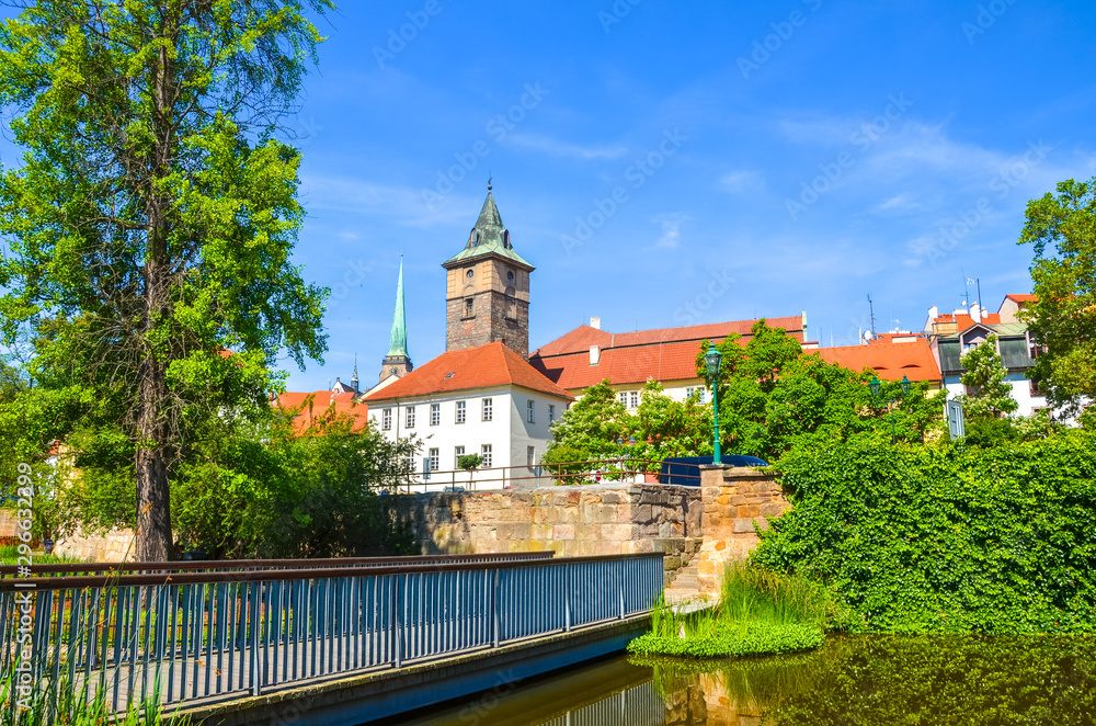 Beautiful cityscape of Pilsen, Czech Republic with dominant Water Tower ...